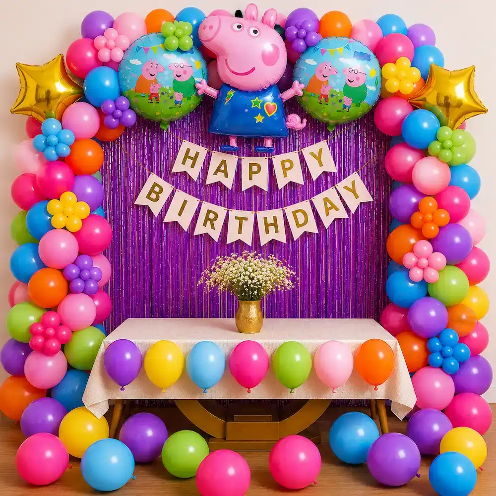 Peppa Pig Theme Birthday Decoration with Balloon Arch